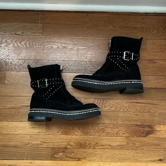 Vince Camuto | Shoes | Vince Camuto Blinda Black Suede Moto Chic Chain ...